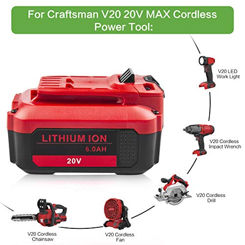 TREE.NB CMCB205 6000mAh 20V Battery Replacement for Craftsman V20 MAX Lithium Ion Battery CMCB204 CMCB202 CMCB201 CMCB104 CMES510 Cordless Power Tool Battery Only for Craftsman 20V Max V20 Series