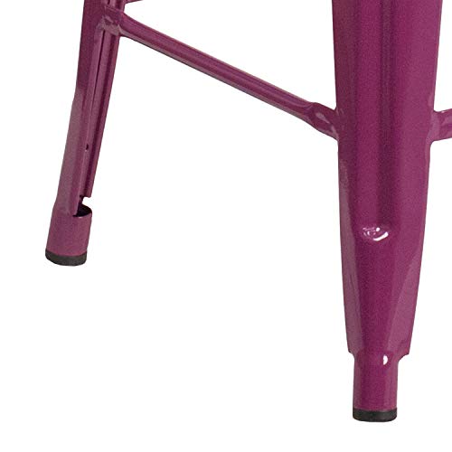 Merrick Lane Newark Series Purple 24" High Backless Metal Counter Height Stool with Square Seat for Indoor-Outdoor Use