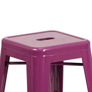 Merrick Lane Newark Series Purple 24" High Backless Metal Counter Height Stool with Square Seat for Indoor-Outdoor Use