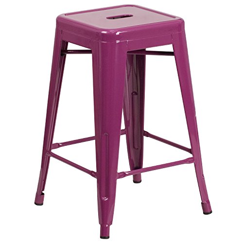 Merrick Lane Newark Series Purple 24" High Backless Metal Counter Height Stool with Square Seat for Indoor-Outdoor Use