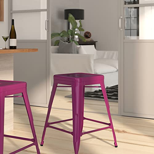 Merrick Lane Newark Series Purple 24" High Backless Metal Counter Height Stool with Square Seat for Indoor-Outdoor Use