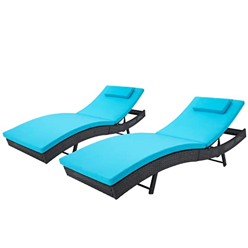 Incbruce Patio Chaise Lounge Chairs Set, Outdoor Reclining Chaise with Adjustable Backrest, PE Rattan Steel Frame Pool Lounge Chairs of 2