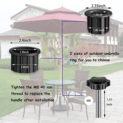 6PCS Umbrella Parasol Base Stand Hole Ring Plug Cover and Cap, 1.5 Inch and 1.9 Inch, Patio Umbrella Stand Replacement Parts for Patio Table, Balcony, Decks, Docks, Backyard, Black