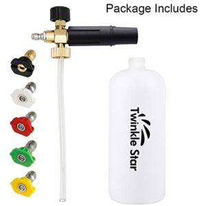 Twinkle Star Foam Cannon 1 L Bottle Snow Foam Lance with 1/4" Quick Connector, 5 Nozzle Tips for Pressure Washer