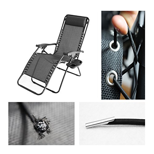 DREAM ART 4 Pcs Universal Replacement Cords/Strings for Zero Gravity Chair,Recliners, Zero Gravity Chairs Repair Tool Kit for Lounge Chair/Anti Gravity Chair,Bungee Chair - One Chair Kit,Black-Dark