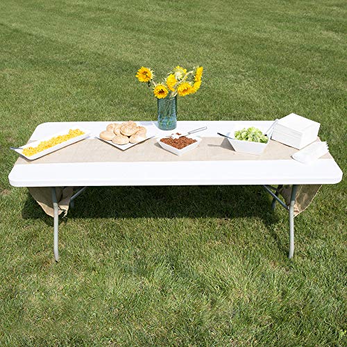 eZone Indoor Outdoor Heavy Duty Portable Folding Plastic Dining Table w/Handle, Lock for Picnic, Party, Camping - White (8 Ft)