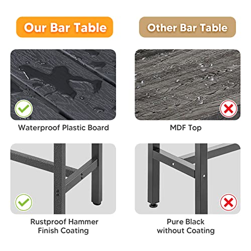 TMEE Outdoor Bar Table Patio High Pub Table 46”L Counter Height Table with Waterproof Top and Sturdy Metal Frame for Hot Tub/Poolside/Garden/Balcony/Hallway/Bistro, Rectangle, Black