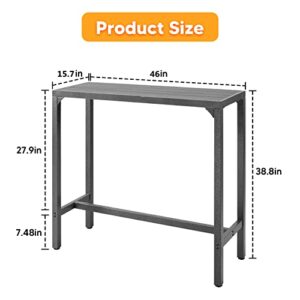 TMEE Outdoor Bar Table Patio High Pub Table 46”L Counter Height Table with Waterproof Top and Sturdy Metal Frame for Hot Tub/Poolside/Garden/Balcony/Hallway/Bistro, Rectangle, Black