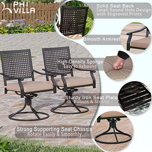 PHI VILLA Patio Swivel Dining Chairs Set of 2, Outdoor Kitchen Garden Metal Chair with Cushions, Patio Furniture Chair with Armrest, Black Frame