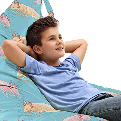 Lunarable Axolotl Lounger Chair Bag, Pattern with Mexican Axolotls on Sea Inspired Background, High Capacity Storage with Handle Container, Lounger Size, Pale Pink Pale Blue