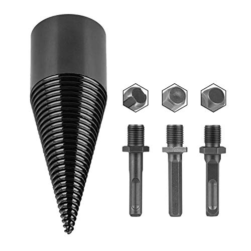 LATTOOK Firewood Log Splitter 42mm Wood Splitter Drill, 3 Pcs Heavy Duty Drill Screw Cone Driver, Portable Wood Cut Tool Removable Firewood Kindling Splitter Screw for Hand Drill Stick