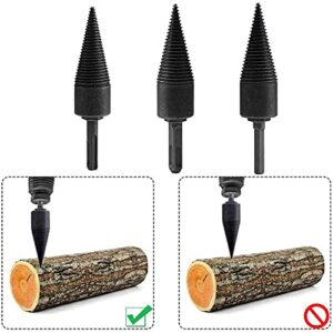 LATTOOK Firewood Log Splitter 42mm Wood Splitter Drill, 3 Pcs Heavy Duty Drill Screw Cone Driver, Portable Wood Cut Tool Removable Firewood Kindling Splitter Screw for Hand Drill Stick