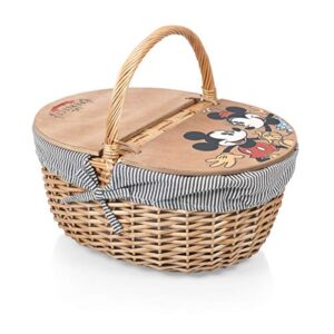 picnic time – disney mickey & minnie mouse – country vintage picnic basket with lid – wicker picnic basket for 2, (navy blue & white stripe)