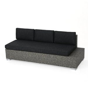 christopher knight home stuart | outdoor 3 seater wicker right sofa, mixed black/dark grey cushion