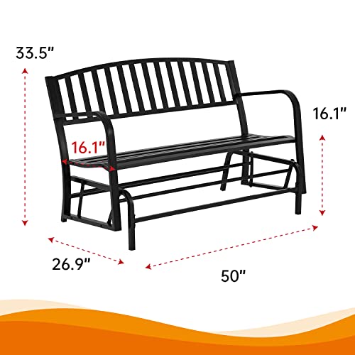 PayLessHere Metal Patio Glider Bench Outdoor Glider Bench Outdoor Swing Rocking Chair Patio Swing for Outside Garden Porch Yard,Black