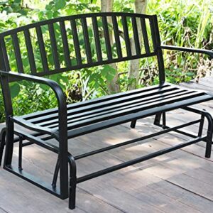 PayLessHere Metal Patio Glider Bench Outdoor Glider Bench Outdoor Swing Rocking Chair Patio Swing for Outside Garden Porch Yard,Black