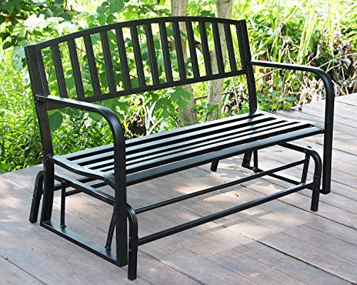 PayLessHere Metal Patio Glider Bench Outdoor Glider Bench Outdoor Swing Rocking Chair Patio Swing for Outside Garden Porch Yard,Black