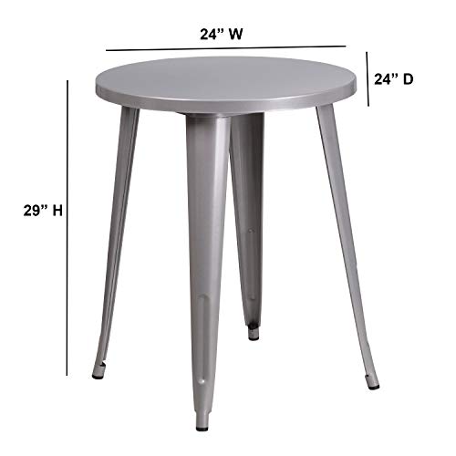 Flash Furniture Commercial Grade 24" Round Silver Metal Indoor-Outdoor Table