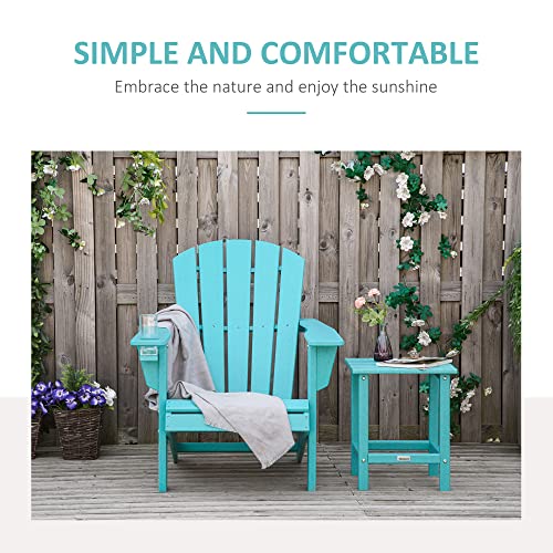 Outsunny Adirondack Chair with Cup Holder, All Weather Patio Chair HDPE Lounger, Fire Pit Seating High Back and Wide Seat for Outdoor, Backyard, Garden, Deck, Lawn Turquoise