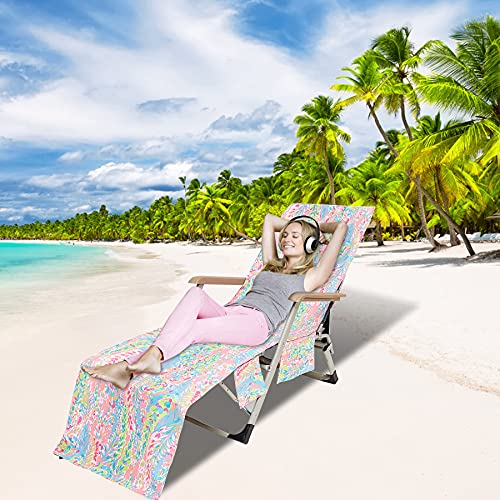 VOCOOL Beach Chair Towel Chaise Lounge Cover with Pockets and Clips Pool Chair Towel for Outdoor Patio Garden(Pink)