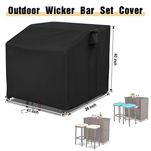 Guisong 41 Inch Waterproof Outdoor Bar Set Cover, Protective Patio Bar Set Cover for Wicker Bar Table Set/Balcony Bar Set with Stools-Black