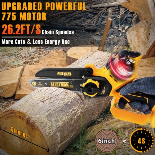 Mini Chainsaw 6-Inch Cordless, 26.2ft/s chain speed, 775 Powerful motor Mini chain saws, Tool Free Bar ​and Chain Adjustments, Handheld Small Chainsaw for Wood Cutting Tree Trimming