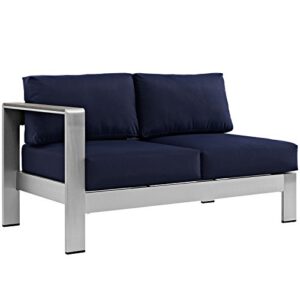 modway shore aluminum outdoor patio left arm loveseat in silver navy