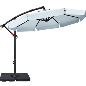 cooshade offset hanging patio umbrella cantilever umbrella 9ft outdoor market umbrella with crank & cross base for garden, deck, backyard, pool and beach(grey)