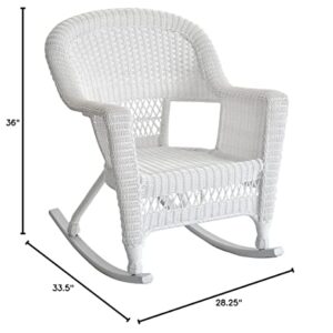 Jeco Rocker Wicker Chair with Blue Cushion, Set of 2, White