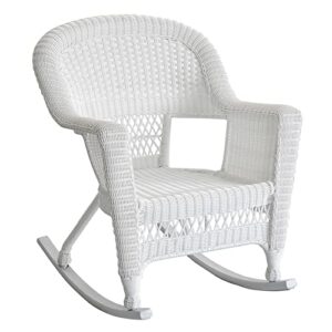 Jeco Rocker Wicker Chair with Blue Cushion, Set of 2, White