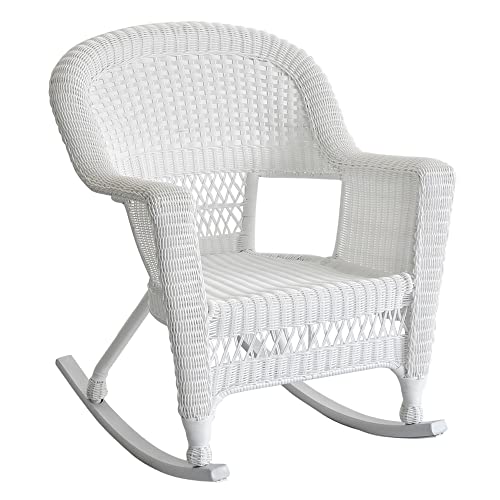 Jeco Rocker Wicker Chair with Blue Cushion, Set of 2, White