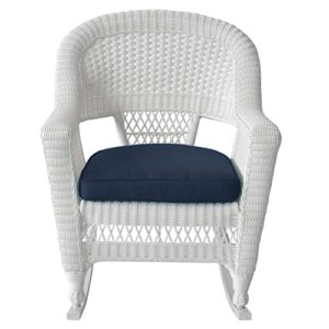 Jeco Rocker Wicker Chair with Blue Cushion, Set of 2, White