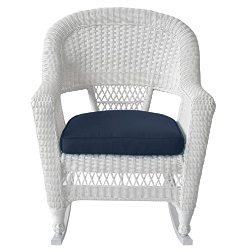 Jeco Rocker Wicker Chair with Blue Cushion, Set of 2, White