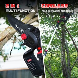 MZK 2-in-1 Cordless Pole Saw & Mini Chainsaw, 20V Battery Small Pole Chainsaw, 4.5" Cutting and Automatic Oiling System, 13 Feet Max Reach Pole Saw for Tree Trimming(Battery and Fast Charger Included)