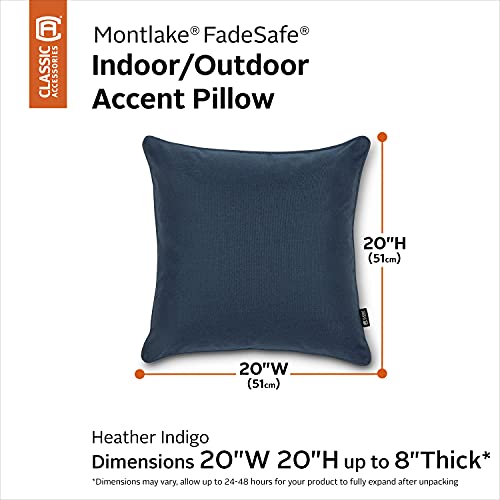 Classic Accessories 56-475-01FadeSafe15501-2PK Montlake FadeSafe Indoor/Outdoor, 20 x 20 x 8 Inch, 2 Pack, Heather Indigo Outdoor Throw Pillows