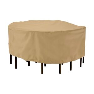 classic accessories terrazzo water-resistant 94 inch round patio table & chair set cover, outdoor table cover