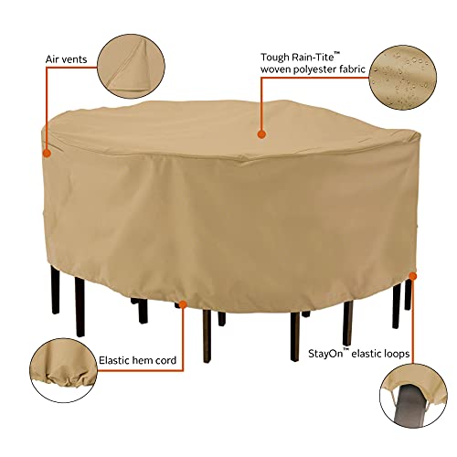 Classic Accessories Terrazzo Water-Resistant 94 Inch Round Patio Table & Chair Set Cover, Outdoor Table Cover