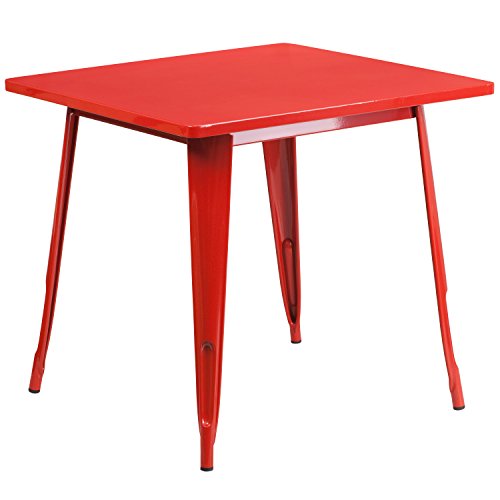 Flash Furniture Commercial Grade 31.5" Square Red Metal Indoor-Outdoor Table