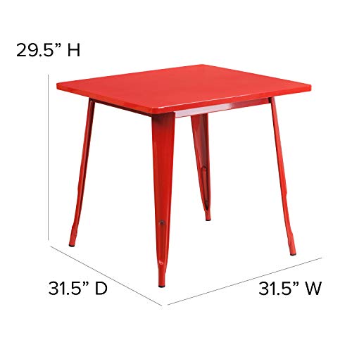 Flash Furniture Commercial Grade 31.5" Square Red Metal Indoor-Outdoor Table