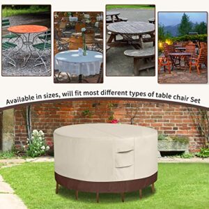 Simpelg Round Patio Furniture Covers, 100% Waterproof Outdoor Table Chair Set Covers 600D Heavy Duty, UV Resistant Anti-Fading Outdoor Table Cove for Round Furniture Set, 62" DIAx28 H, (Beige & Brown)