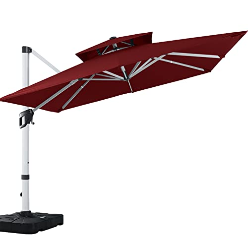 MASTERCANOPY Patio umbrella,Outdoor Cantilever Umbrella,Square Hanging Umbrella with Double Layer Canopy, Suitable For Garden,Pool and Deck(10FT,Dark Red)