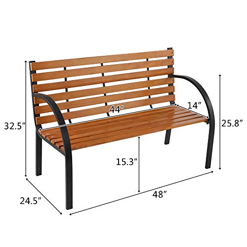 YYAO Garden Bench Love Seat Outdoor Patio Bench Metal Bench Park Bench with Backrest & Armrests,Hardwood Patio Furniture Bench for Porch Work Entryway Yard Lawn,Brown