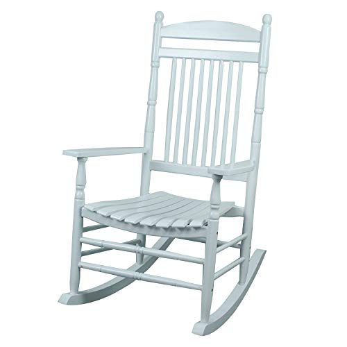 Caymus Solid Hardwood Outdoor Rocking Chair Country Plantation Porch Rocker Provide Comfortable Seating on Patio or Deck (Chair, White)