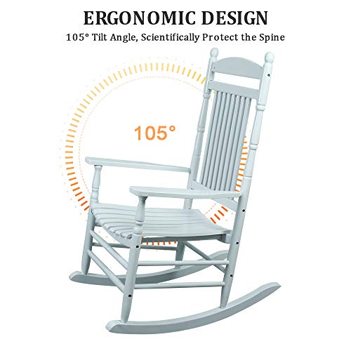 Caymus Solid Hardwood Outdoor Rocking Chair Country Plantation Porch Rocker Provide Comfortable Seating on Patio or Deck (Chair, White)