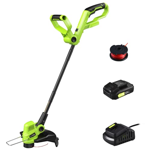 Cordless String Trimmer - SnapFresh Battery Operated LawnTrimmer, 20V Line String Trimmer with Battery & Charger for Adjustable Angle Cutting, Lightweight String Trimmer / Edger in Garden & Outdoor