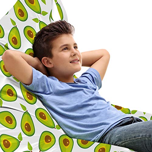 Lunarable Avocado Lounger Chair Bag, Pattern of Sliced Healthy Fruits Scattered, High Capacity Storage with Handle Container, Lounger Size, Lime Green White Brown