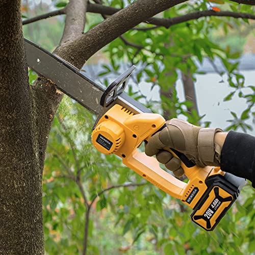 Weikeisa 10''Handheld Brushless Cordless Chainsaw,Power Chain Saws for Gardening Wood Cutting Tree Trimming,20v 4.0Ah Rechargeable Battery Powered Pruning Saw ,With 2 Battery,Quick Charger, 2 Chains