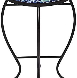 Teal Island Designs Ocean Wave Modern Industrial Black Iron Metal Round Outdoor Accent Side Table 14" Wide Light Green Mosaic Tile Tabletop Gracefully Curved Legs for Porch Patio House Balcony Deck