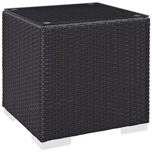 modway convene wicker rattan outdoor patio side table in espresso