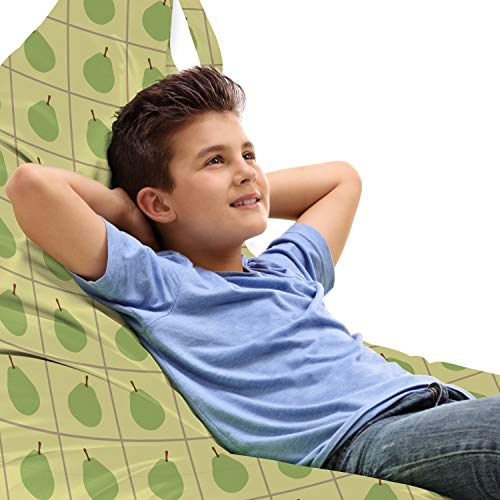 Lunarable Pear Lounger Chair Bag, Repetitive Pattern of Fruit in Squares, High Capacity Storage with Handle Container, Lounger Size, Pale Green Yellow Green